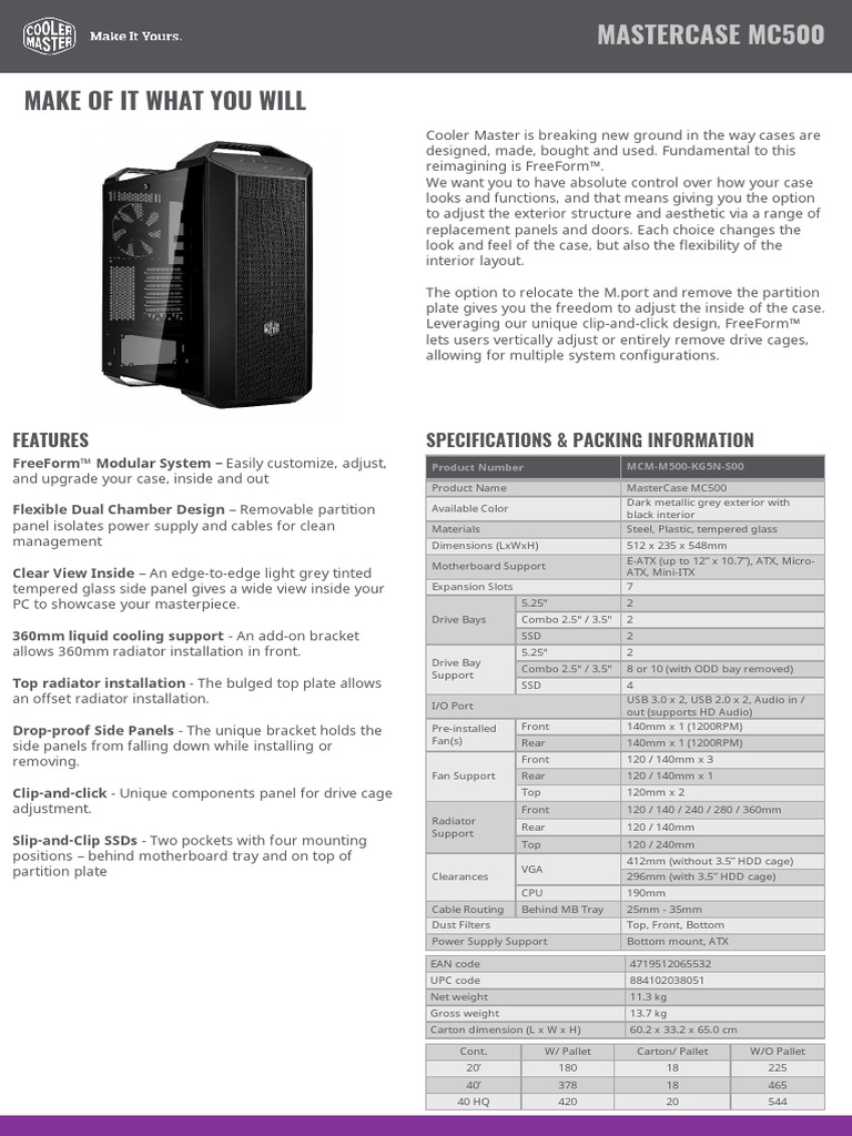 Product Sheet - MasterCase MC500 | PDF | Computer Hardware | Office ...
