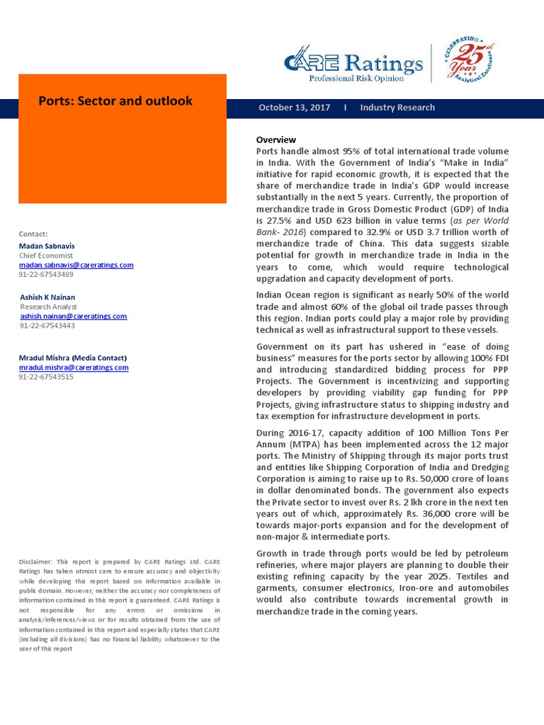 Ports Sector and Outlook | PDF | Economies | Transport