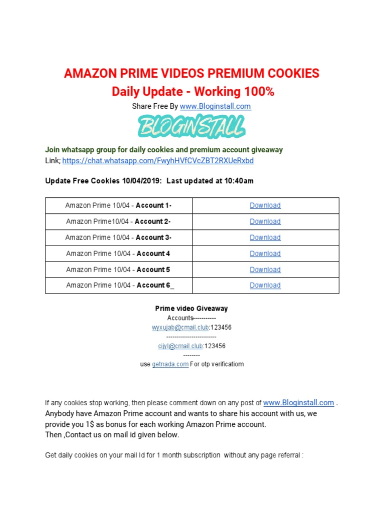 Amazon Prime Videos Premium Cookies Daily Update - Working 100% | PDF ...