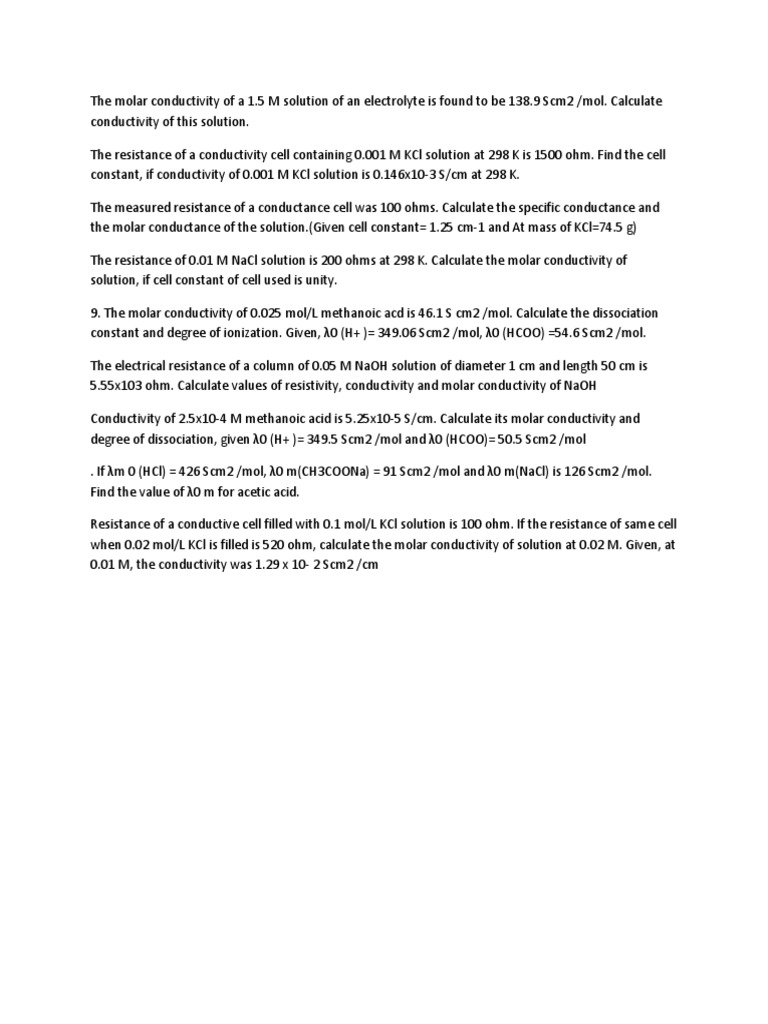 The Molar Conductivity of A 1 | PDF