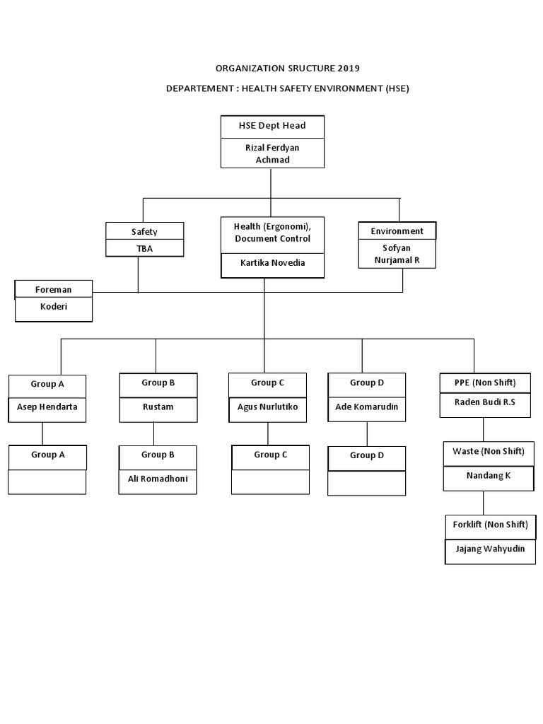 Organization Sructure 2019 Departement: Health Safety Environment (Hse ...