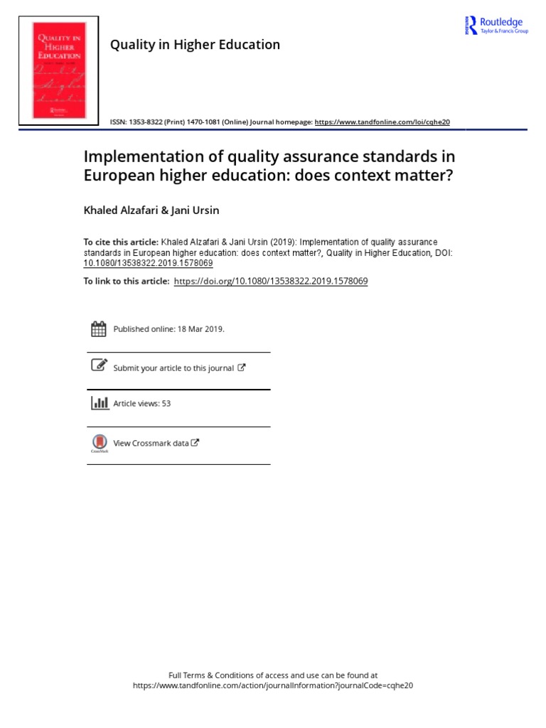 Implementation of Quality Assurance Standards in European Higher ...