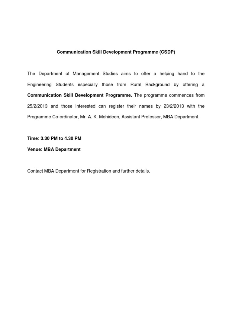 Communication Skill Development Program | PDF