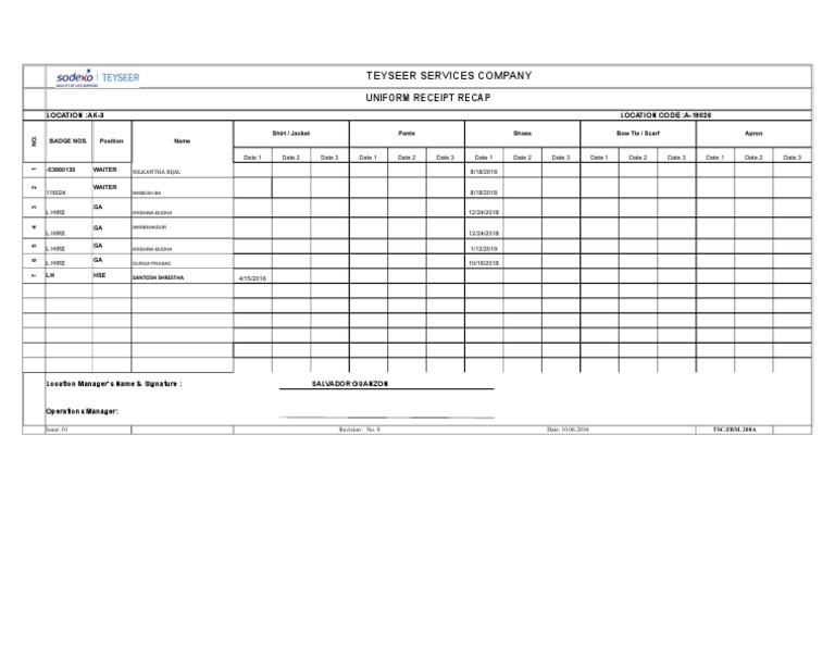 Teyseer Services Company: Uniform Receipt Recap | PDF