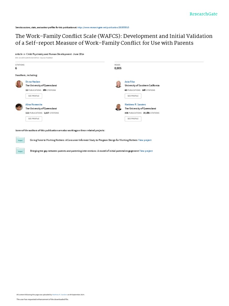 The Work-Family Con Ict Scale (WAFCS) : Development and Initial Validation of A Self-Report ...