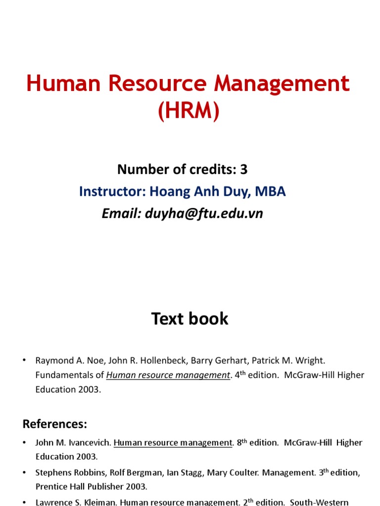 Human Resource Management (HRM) : Instructor: Hoang Anh Duy, MBA | PDF ...