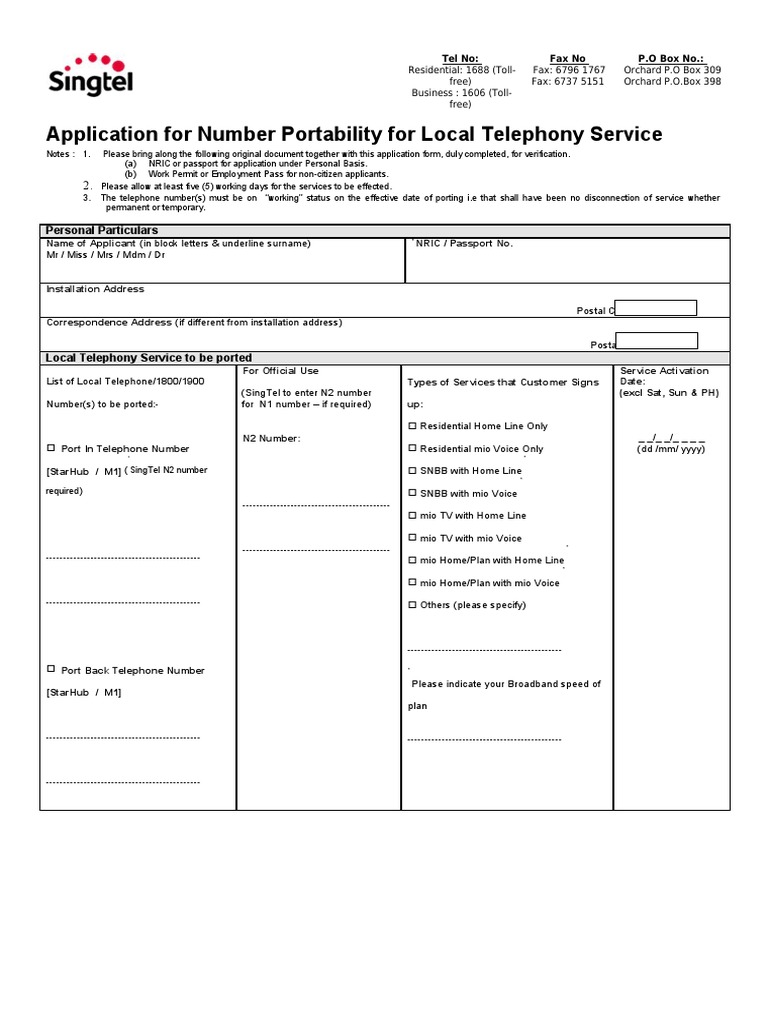 Number Portability Form | PDF | Telephony | Information And ...