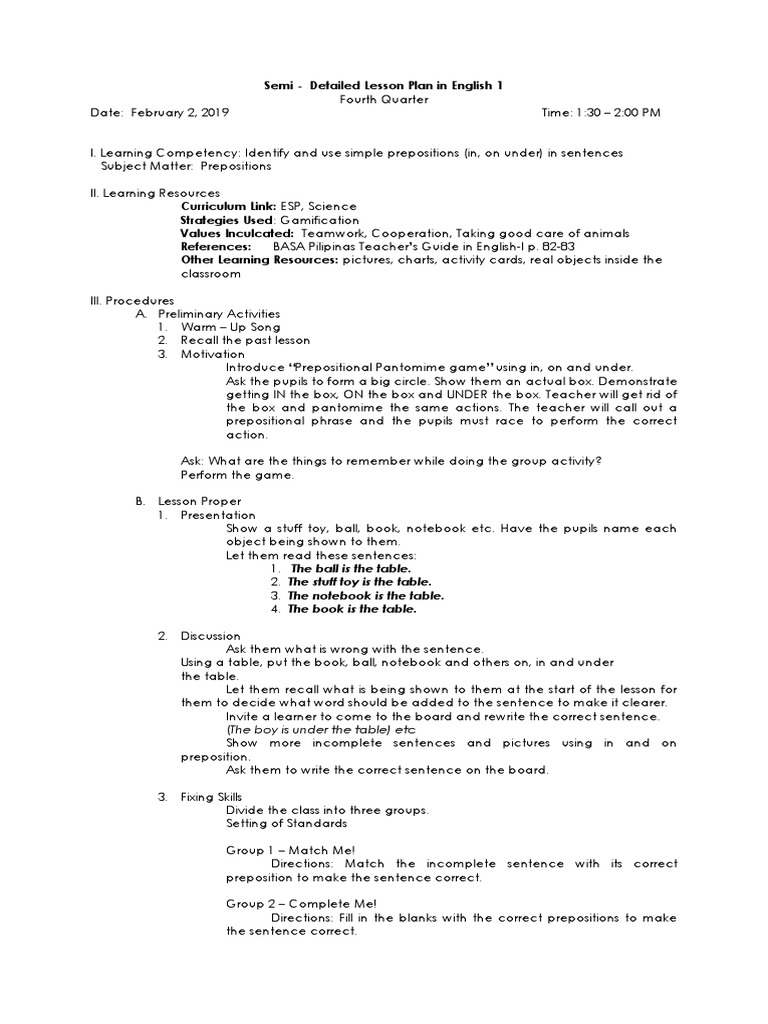 Semi Detailed LP COT | PDF | Lesson Plan | Teachers