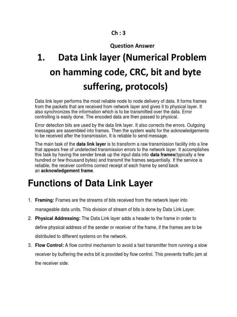 Data Link Layer (Numerical Problem On Hamming Code, CRC, Bit and Byte Suffering, Protocols ...