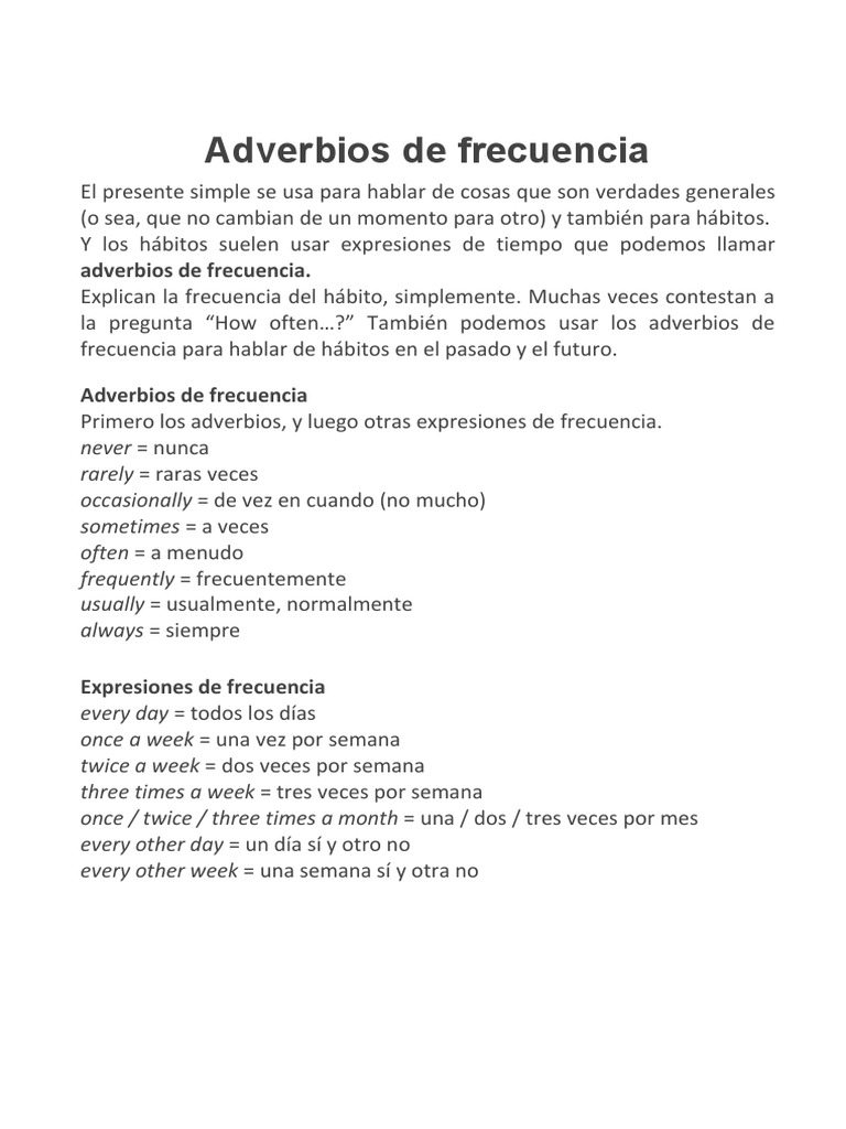 Adverbios de Frecuencia | PDF