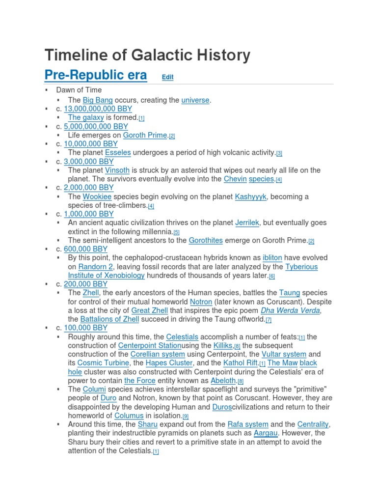 Timeline of Galactic History | PDF | Star Wars | Lucasfilm