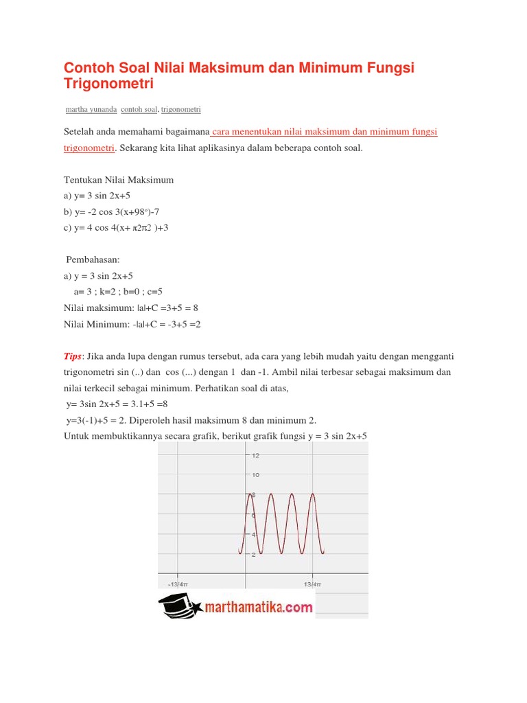 Contoh Soal Nilai Maksimum Dan Minimum Fungsi Trigonometri | PDF