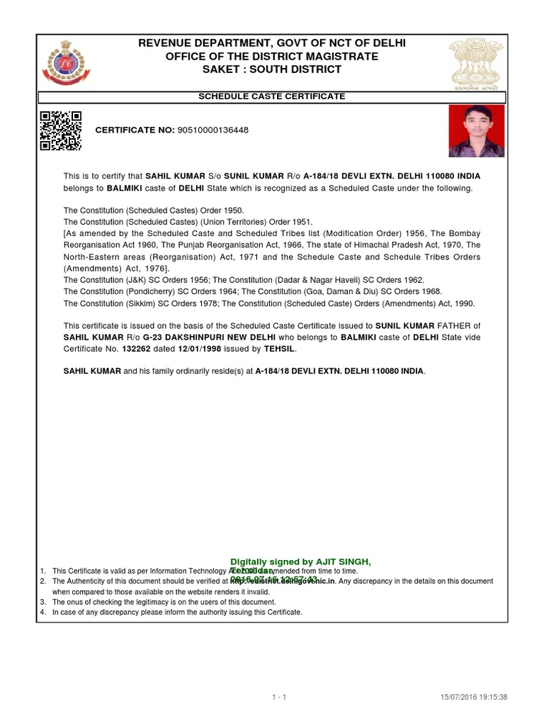 Obc Certificate Sahil Kumar | PDF | Government Of India | Politics Of India