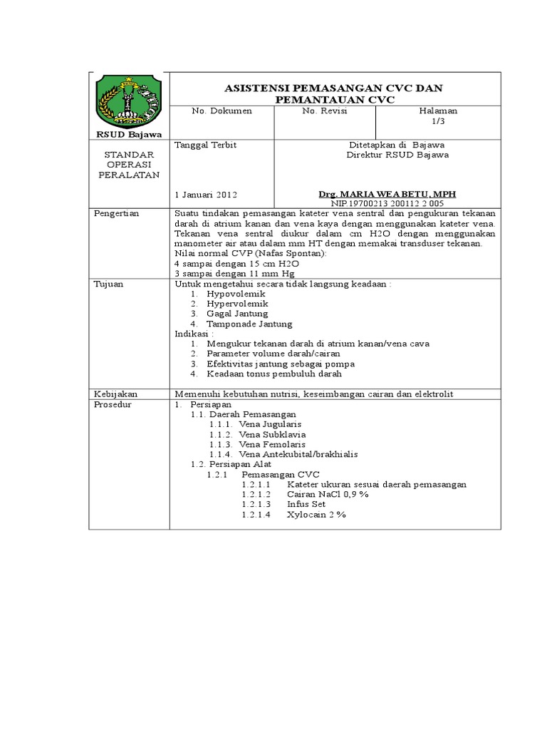 Asistensi Pemasangan CVC Dan Pemantauan CVP | PDF