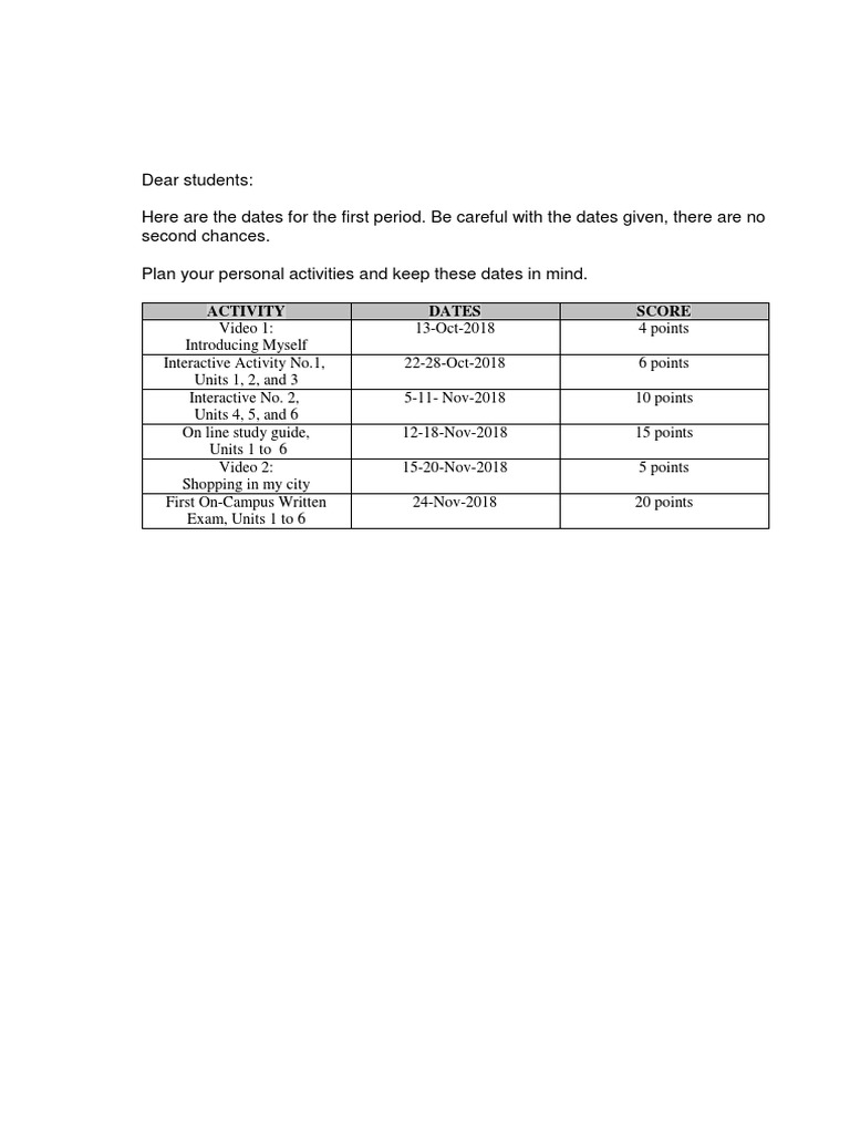 First Period Activities | PDF