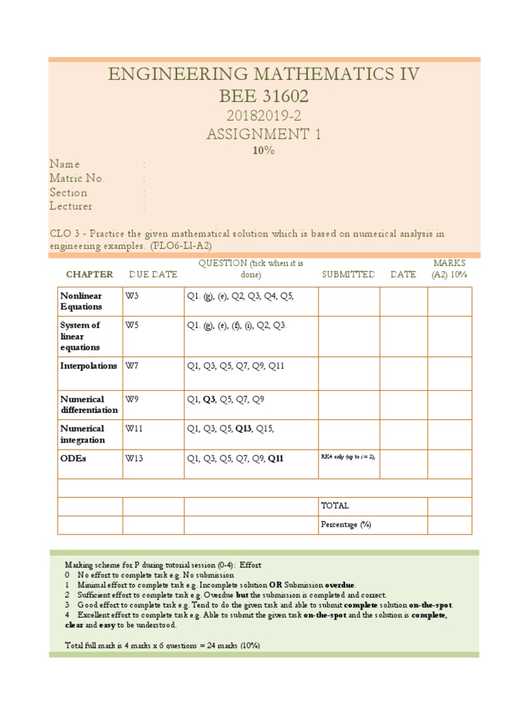 Engineering Mathematics Iv BEE 31602: 20182019-2 Assignment 1 | PDF
