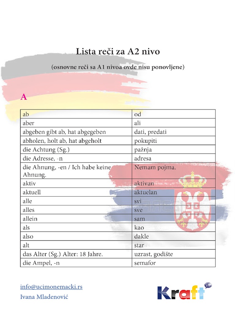 Osnovne reči nemačkog jezika A1-A2 | PDF