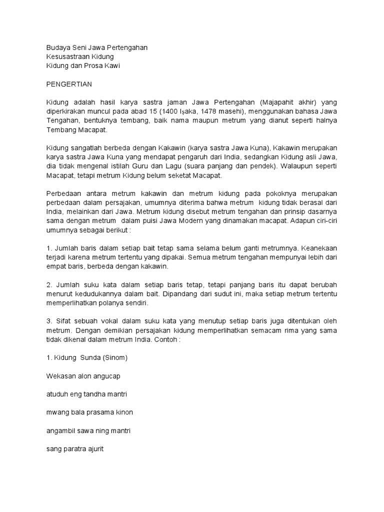 Pengertian dan Ciri Kidung Jawa | PDF