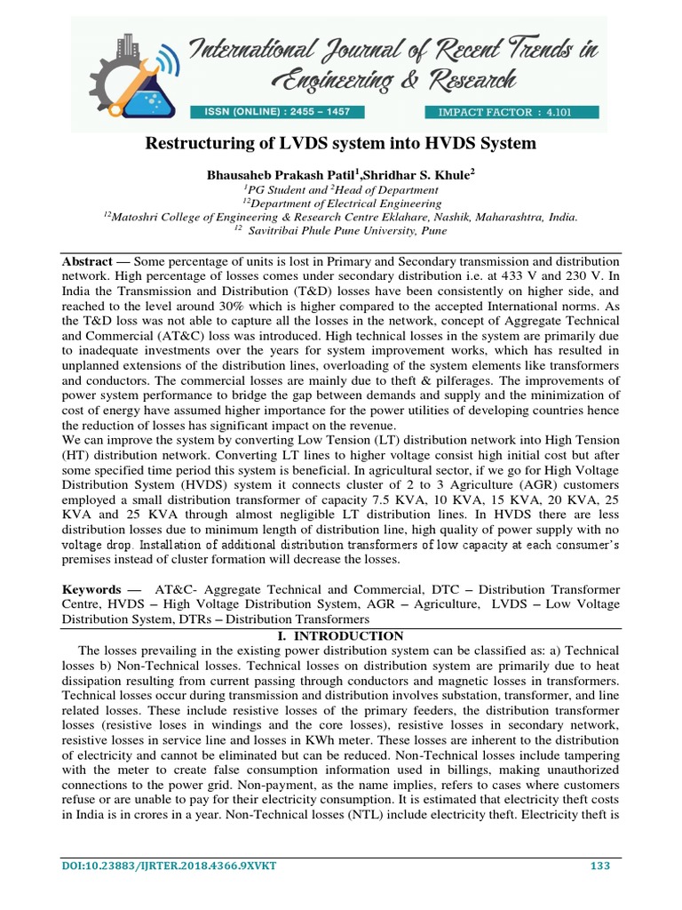 Restructuring of Lvds System Into Hvds System PDF | PDF | Electric ...