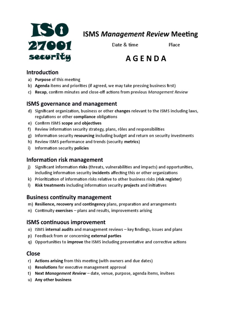 ISO27k ISMS Management Review Meeting Agenda | PDF