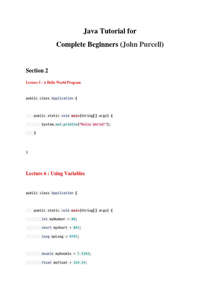 Java Tutorial For Beginner Pdf Array Data Structure Class Computer Programming