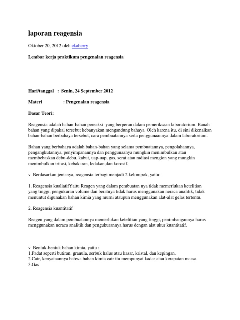 Laporan Reagensia | PDF
