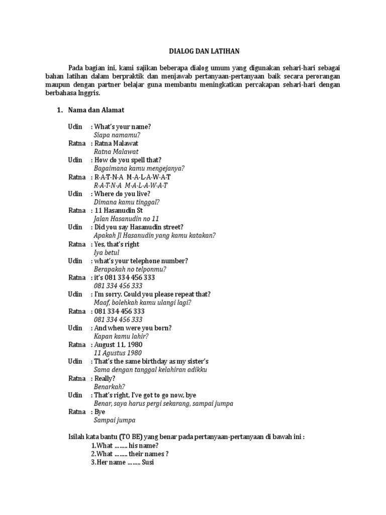 Dialog Latihan Percakapan Sehari-hari | PDF