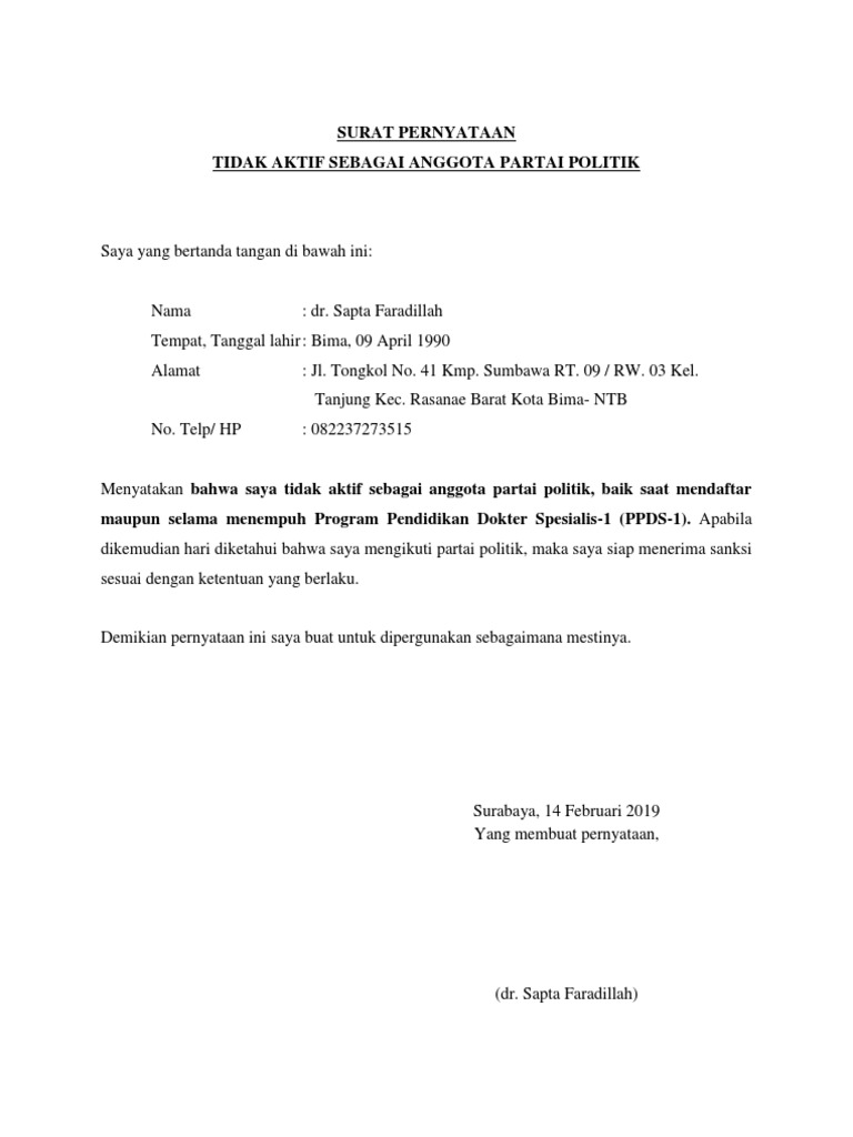 Surat Pernyataan Partai Politik | PDF