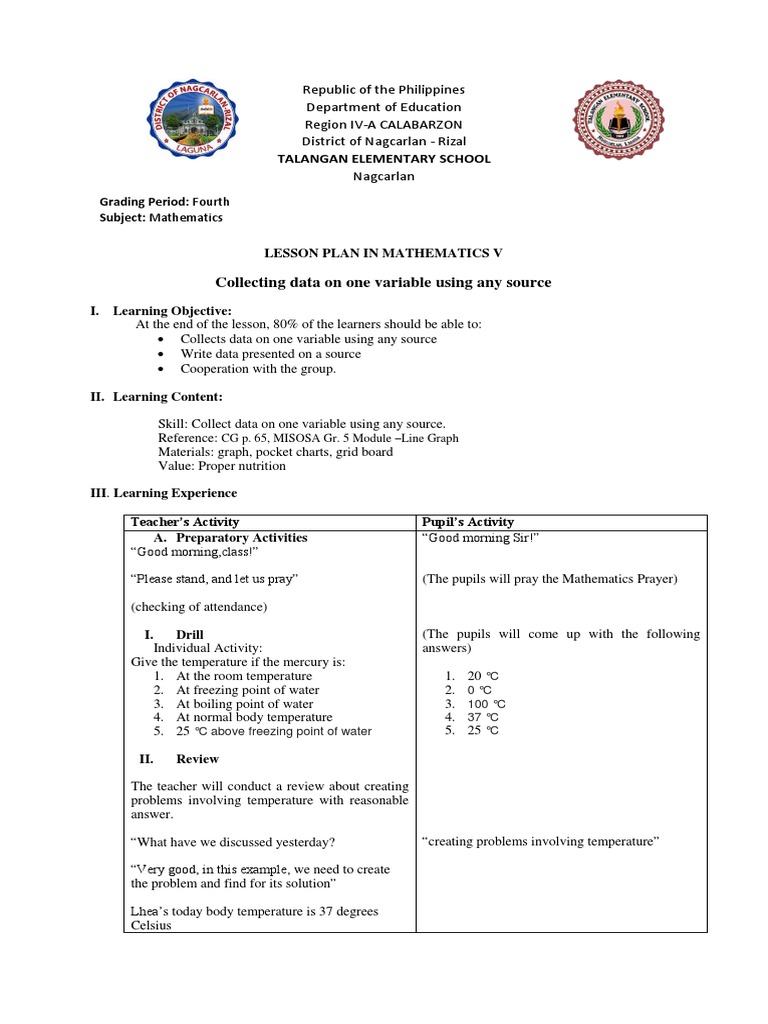 Lesson Plan in Mathemtics | PDF | Celsius | Temperature