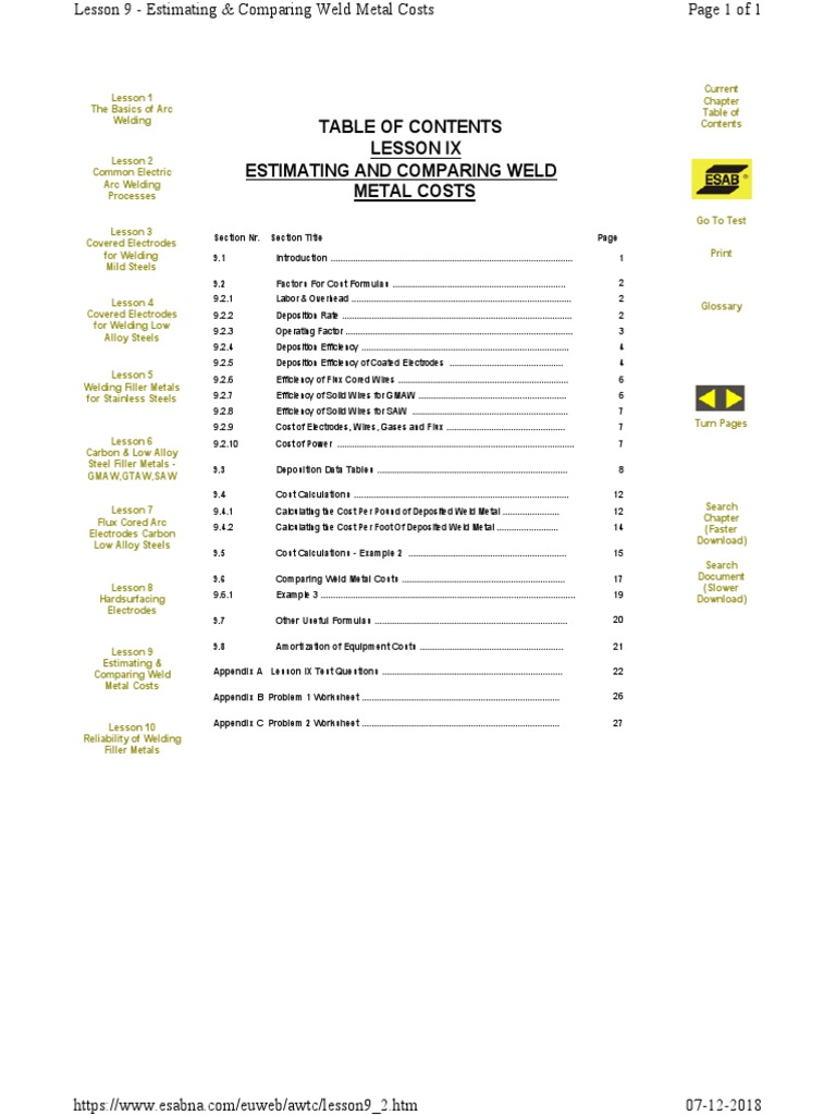 Lesson Ix Estimating and Comparing Weld Metal Costs | PDF | Welding ...