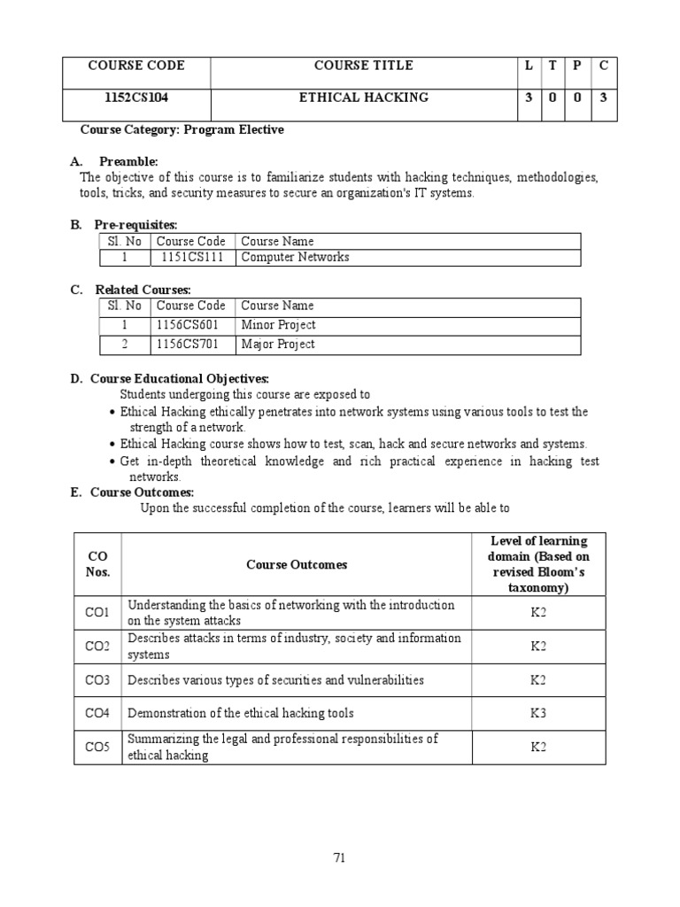 Ethical Hacking Syllabus Pdf Pdf Security Hacker White Hat