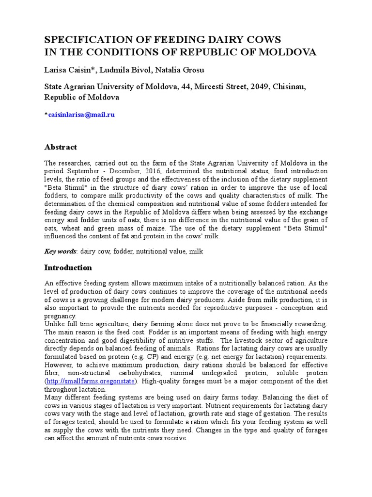 Optimizing Dairy Cow Feeding Through Determining Nutritional Values of ...