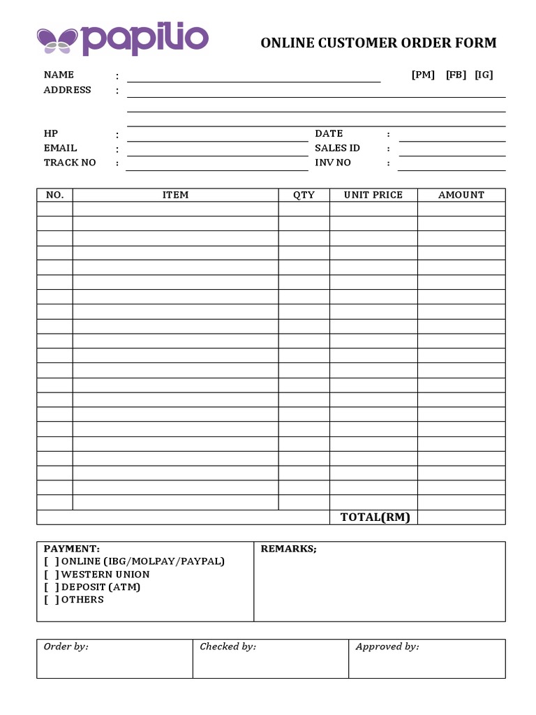 Online Customer Order Form: Name (PM) (FB) (Ig) Address | PDF | Banking ...