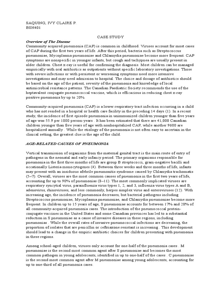 Case Study Pcap | PDF | Pneumonia | Cough