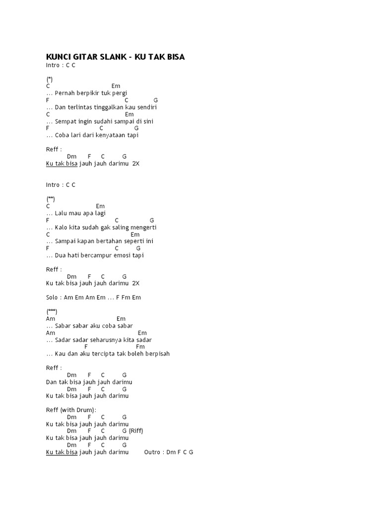 Kunci Gitar Slank - Ku Tak Bisa | PDF | Elements Of Music | Music Theory
