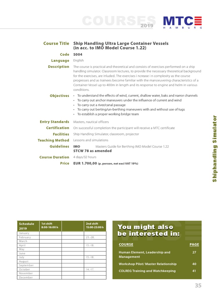 Course Title: Ship Handling Ultra Large Container Vessels (In Acc. To ...