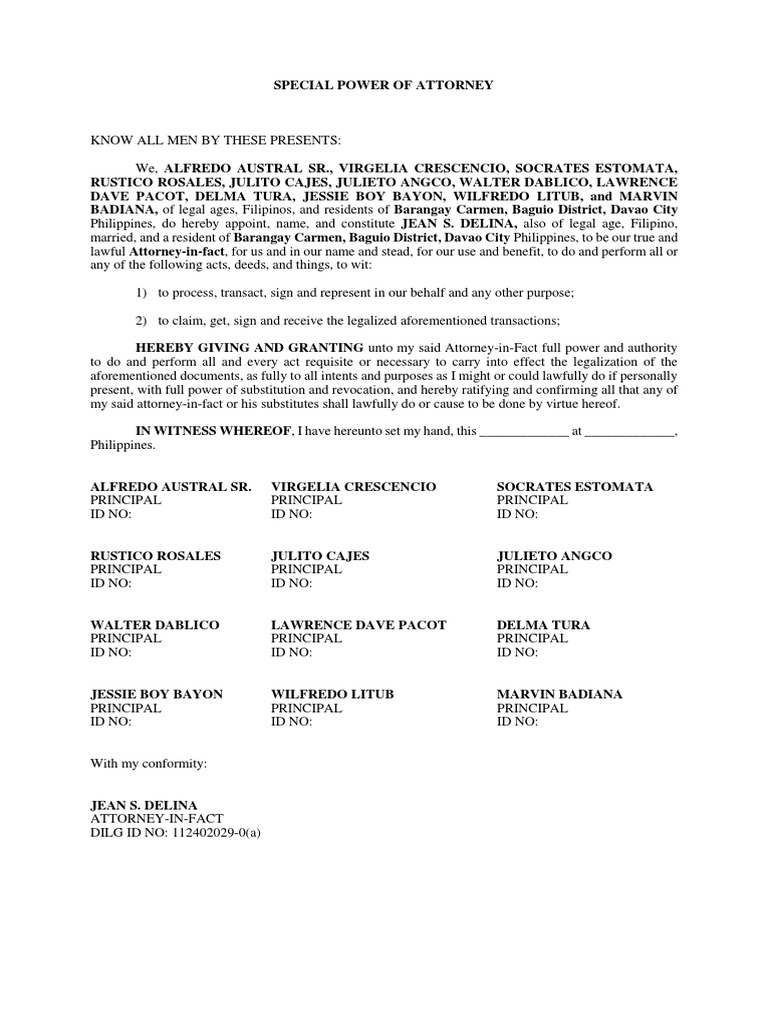 Spa Multiple Principal | Power Of Attorney | Government Information