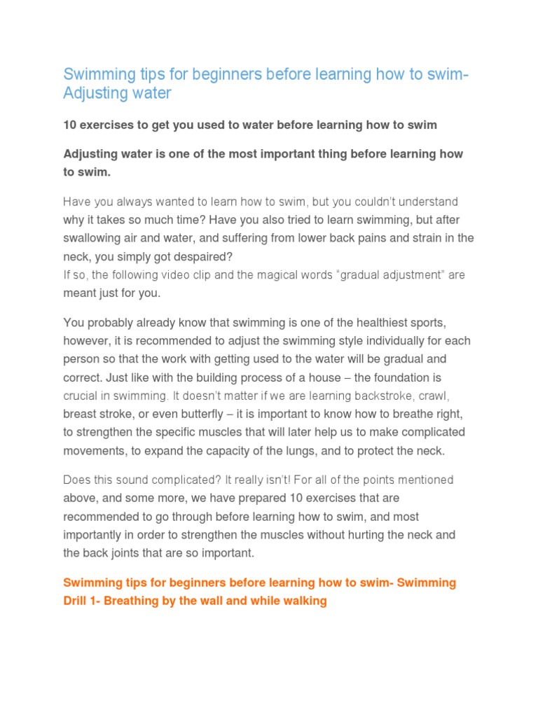 Swimming Tips For Beginners Before Learning How To Swim-Adjusting Water ...
