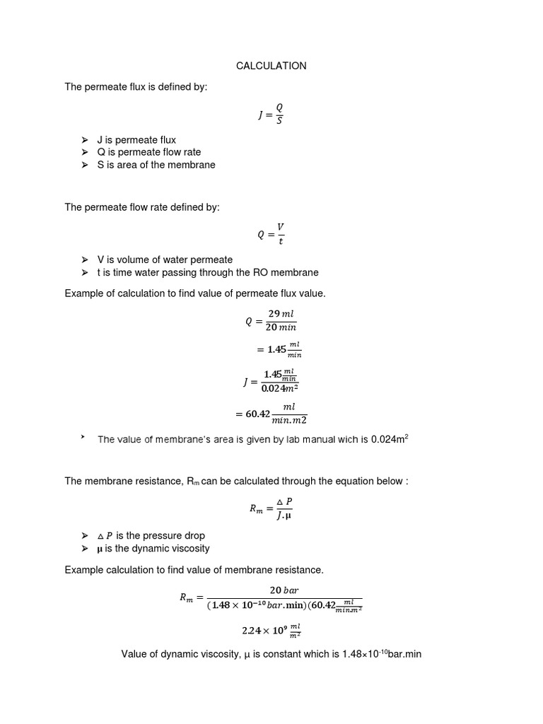 Calculation Membrane | PDF | Membrane | Flux