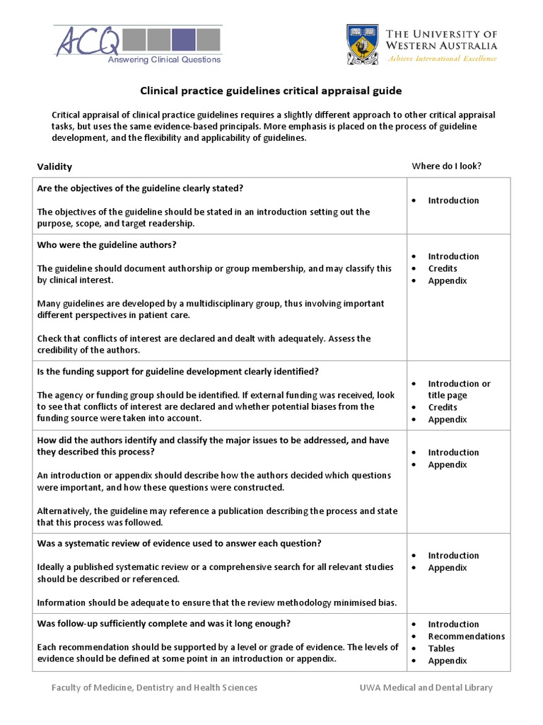 Clinical Practice Guidelines Critical Appraisal Guide | PDF | Evidence ...