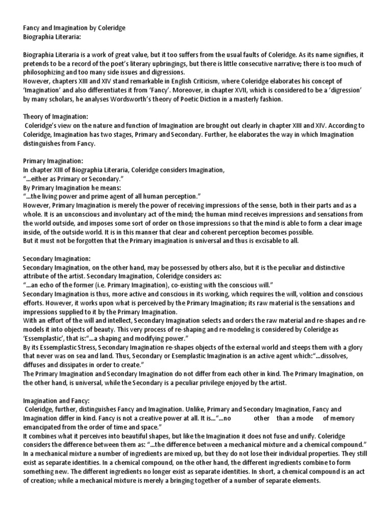 Fancy and Imagination by Coleridge | PDF | Samuel Taylor Coleridge ...