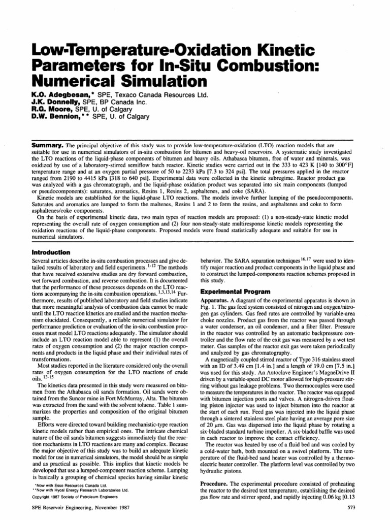 Low-Temperature-Oxidation Kinetic Parameters For In-Situ Combustion ...