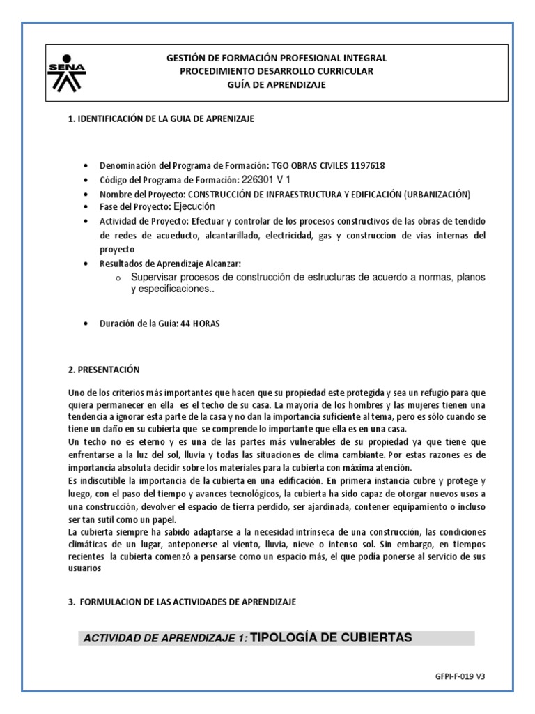 GFPI-F-019 Formato Guia de Aprendizaje CUBIERTAS | PDF | Techo | Aprendizaje