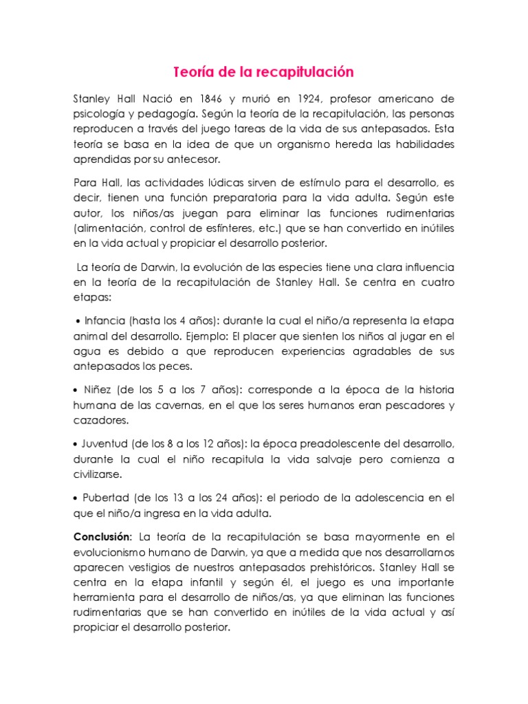 Teoría de la Recapitulación de Hall | PDF | Adultos | Adolescencia