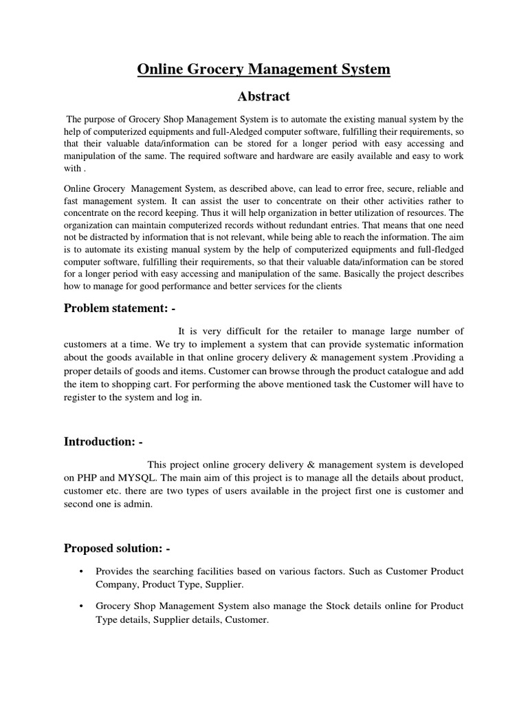 Online Grocery Management System: Problem Statement | PDF | Grocery ...