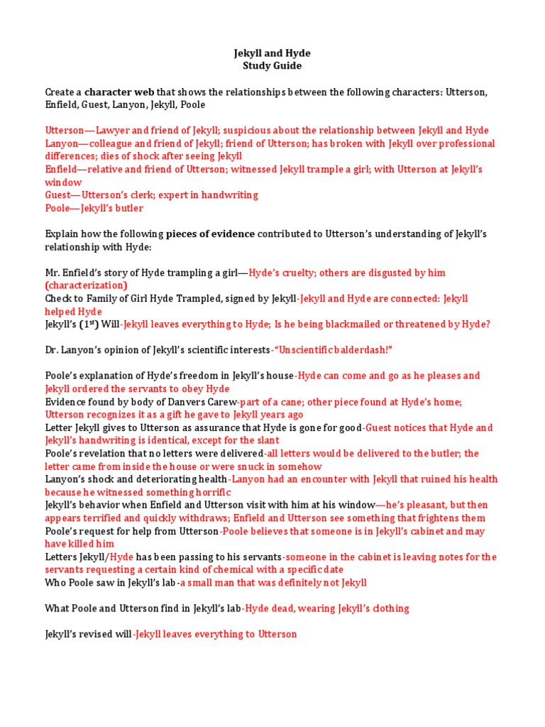 Jekyll and Hyde Study Guide | PDF | Strange Case Of Dr Jekyll And Mr Hyde