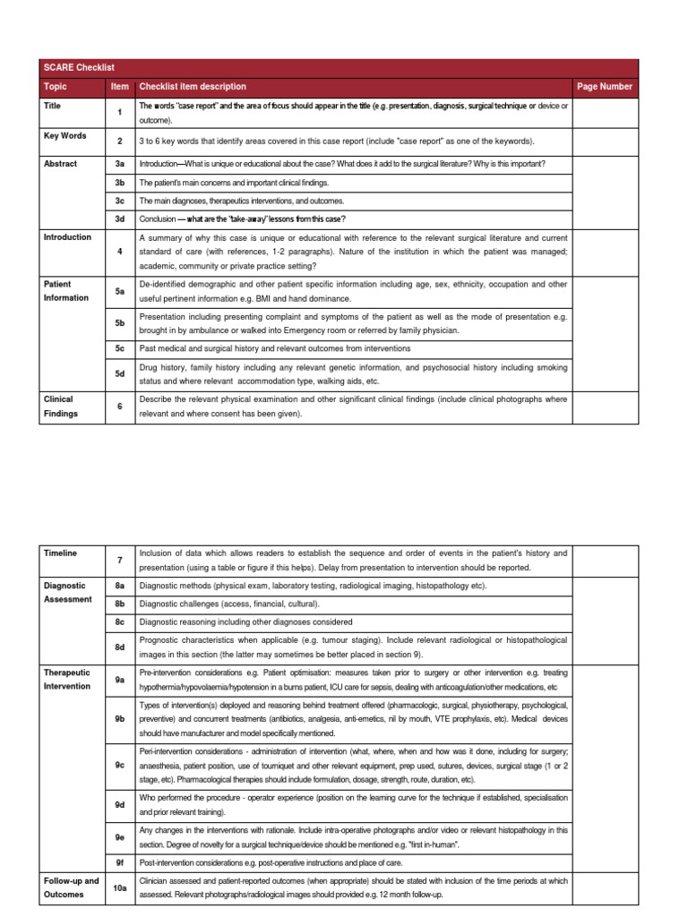 SCARE Guideline Checklist | PDF | Case Report | Surgery