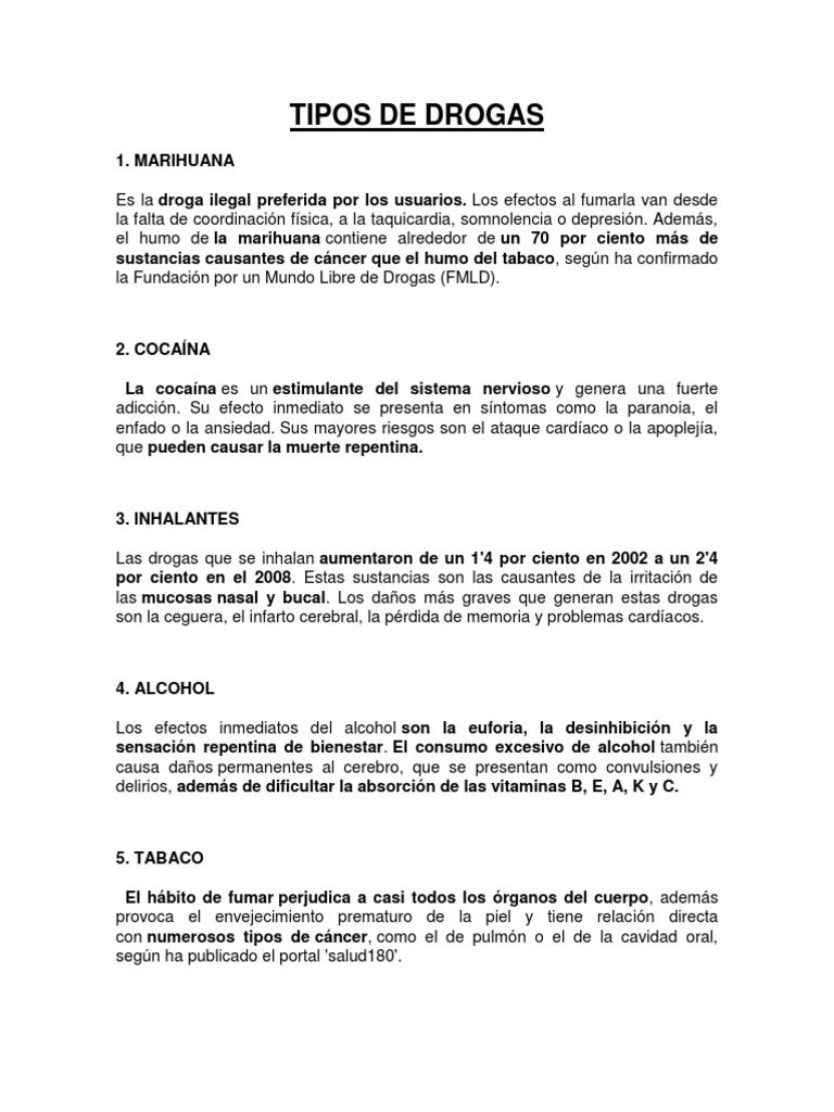 Tipos y efectos de las drogas más comunes | PDF | Drogas | Hepatitis