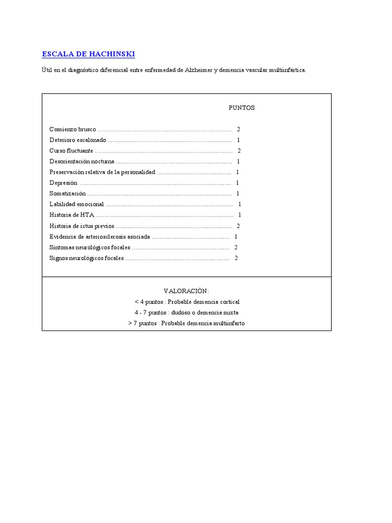 Escala de Hachinski para Demencia Vascular | PDF