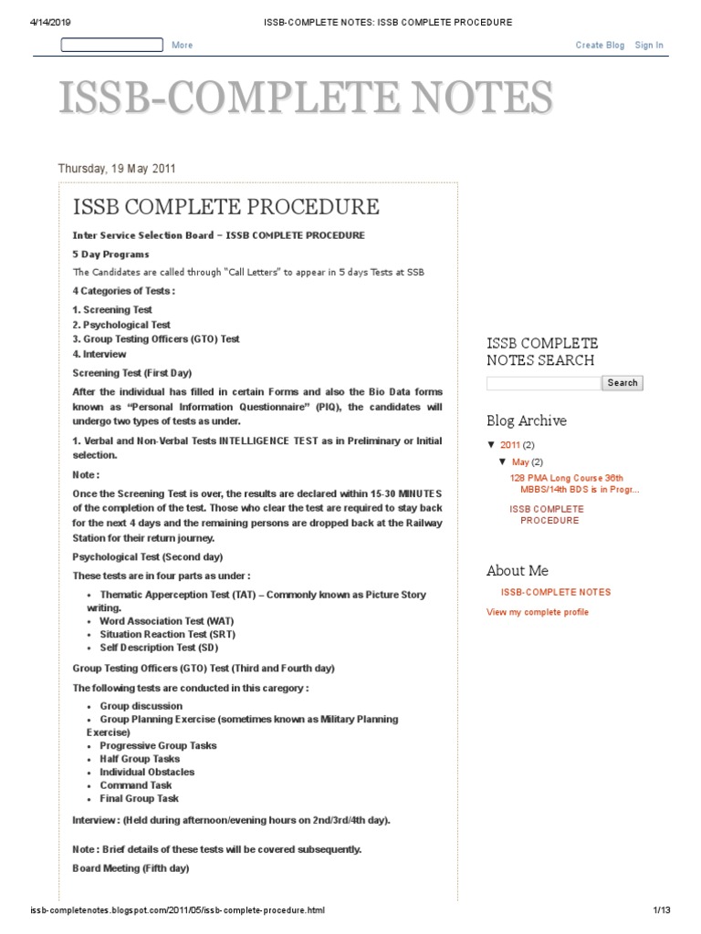 Issb-Complete Notes - Issb Complete Procedure | PDF | Courage | Test ...